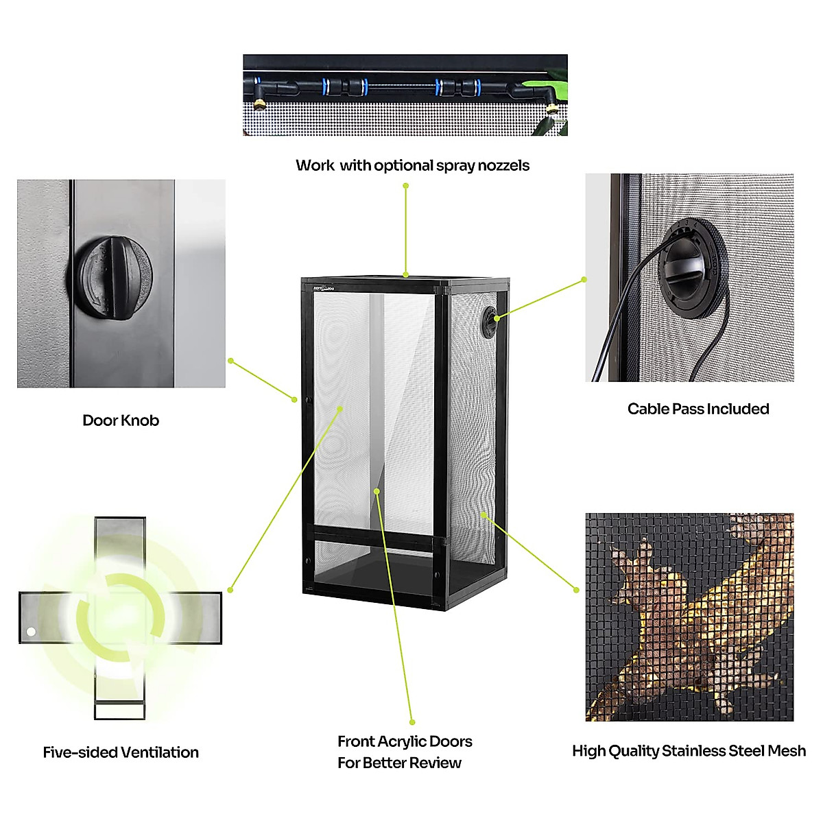 REPTI ZOO 120 Gallon Foldable Reptile Open Fresh Air Aluminum Screen Cage,Black Extra Large Reptiles Habitat Chameleon Breeding Cages 24x24x48-inches