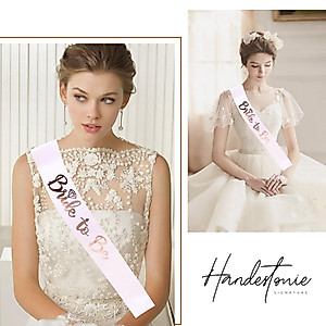 Totelux Bride to Be Sash Rose Gold Bridal Sash with Diamond White Satin Sash Bachelorette Party Wedding Accessories