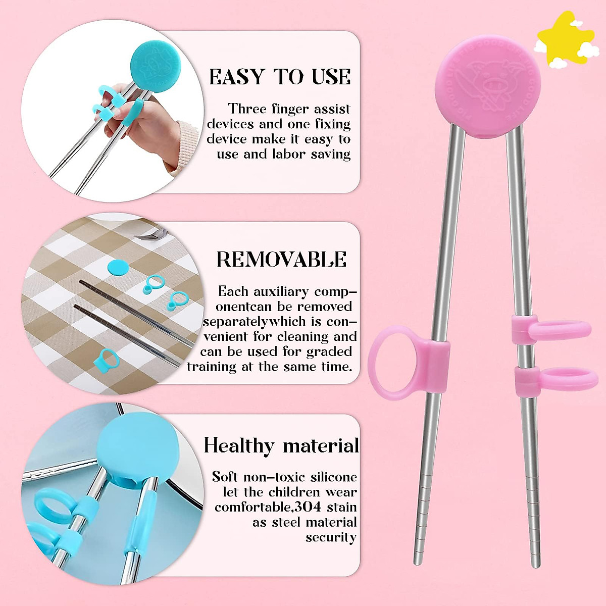 LLMSIX 2 Pairs Kids Chopsticks Training Sailor Moon Chopsticks Reusable Metal Training Chopsticks Chopsticks Stainless Steel Learning Chopstick Helper for Children Adults Learning and Training