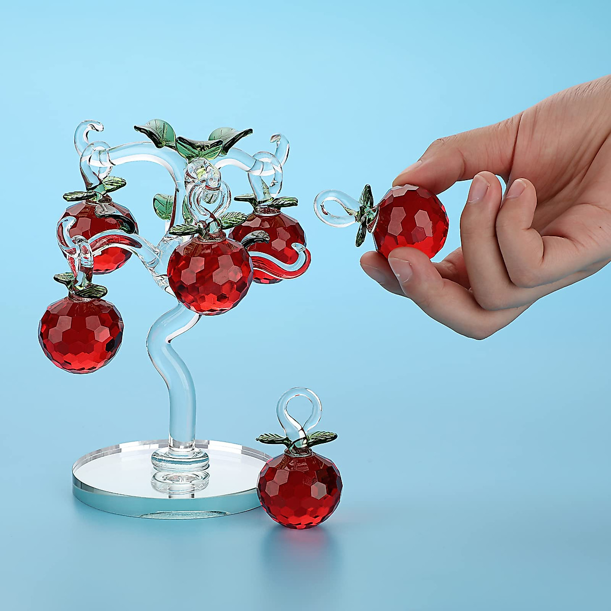 OwnMy Crystal Red Apple Tree Ornament Artificial Apple Tree Figurine Decorative Apple Tree Collectible, Glass Apple Tree Paperweight Table Decoration Centerpiece for Living Room Home Office Birthday