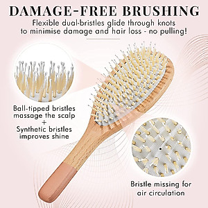 Wooden Hair Brush, Paddle Brush for Women with Soft Bristles - Sustainable Beech Detangling Hairbrush for All Hair Types by Lily England (Rose Gold)