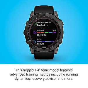 Garmin fenix 7X Sapphire Solar, Larger adventure smartwatch, with Solar Charging Capabilities, rugged outdoor watch with GPS, touchscreen, wellness features, carbon gray DLC titanium with black band