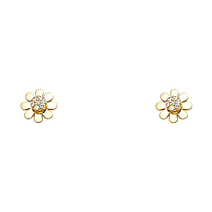 14k Yellow Gold Sun Flower Stud Earrings with Screw Back