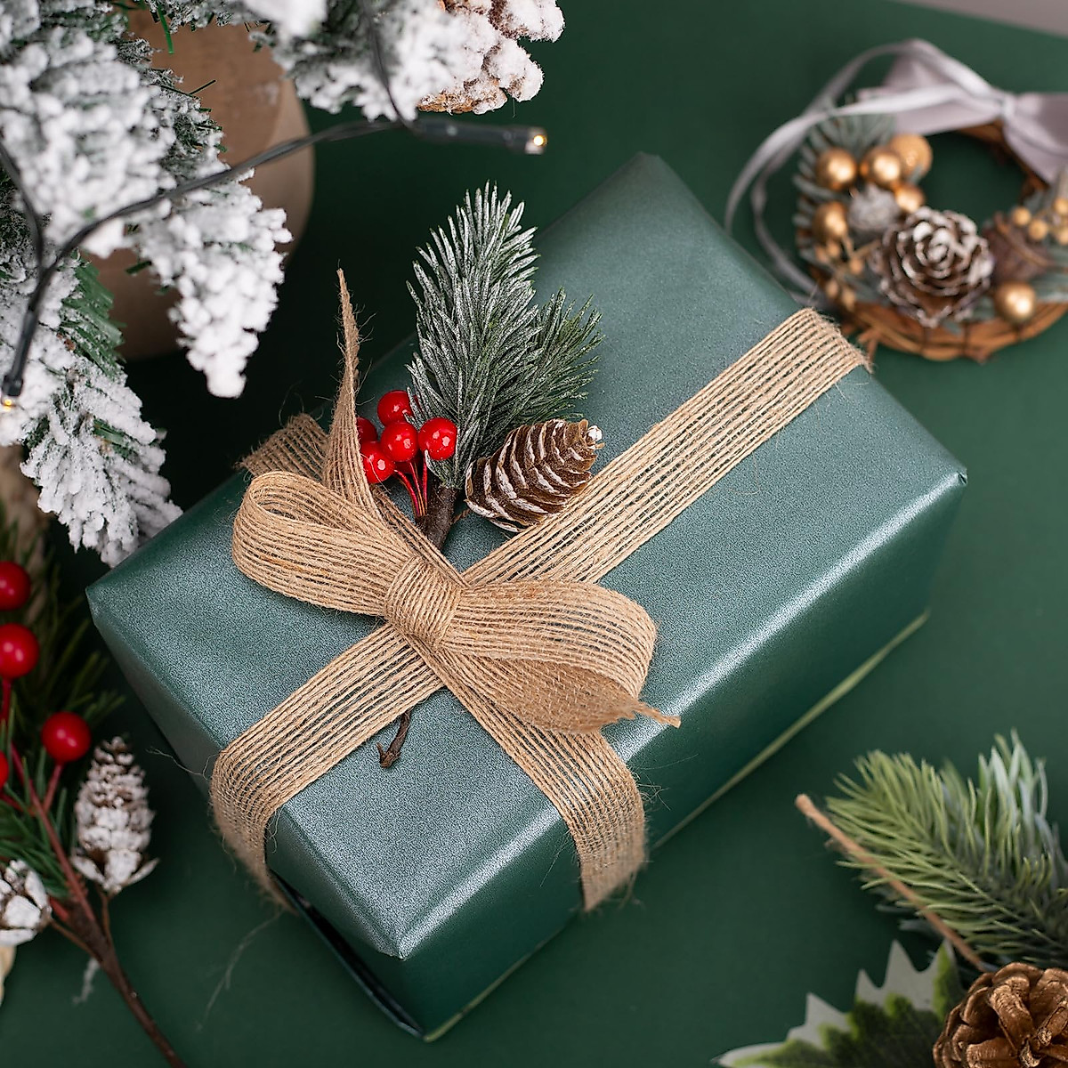 Retrify Green Wrapping Paper for Parties, Pearly Lustre Gift Wrap Roll Solid Color Modern Design for Wedding, Birthday, Christmas, New Year Celebration - 17 Inches x 32.8 Feet