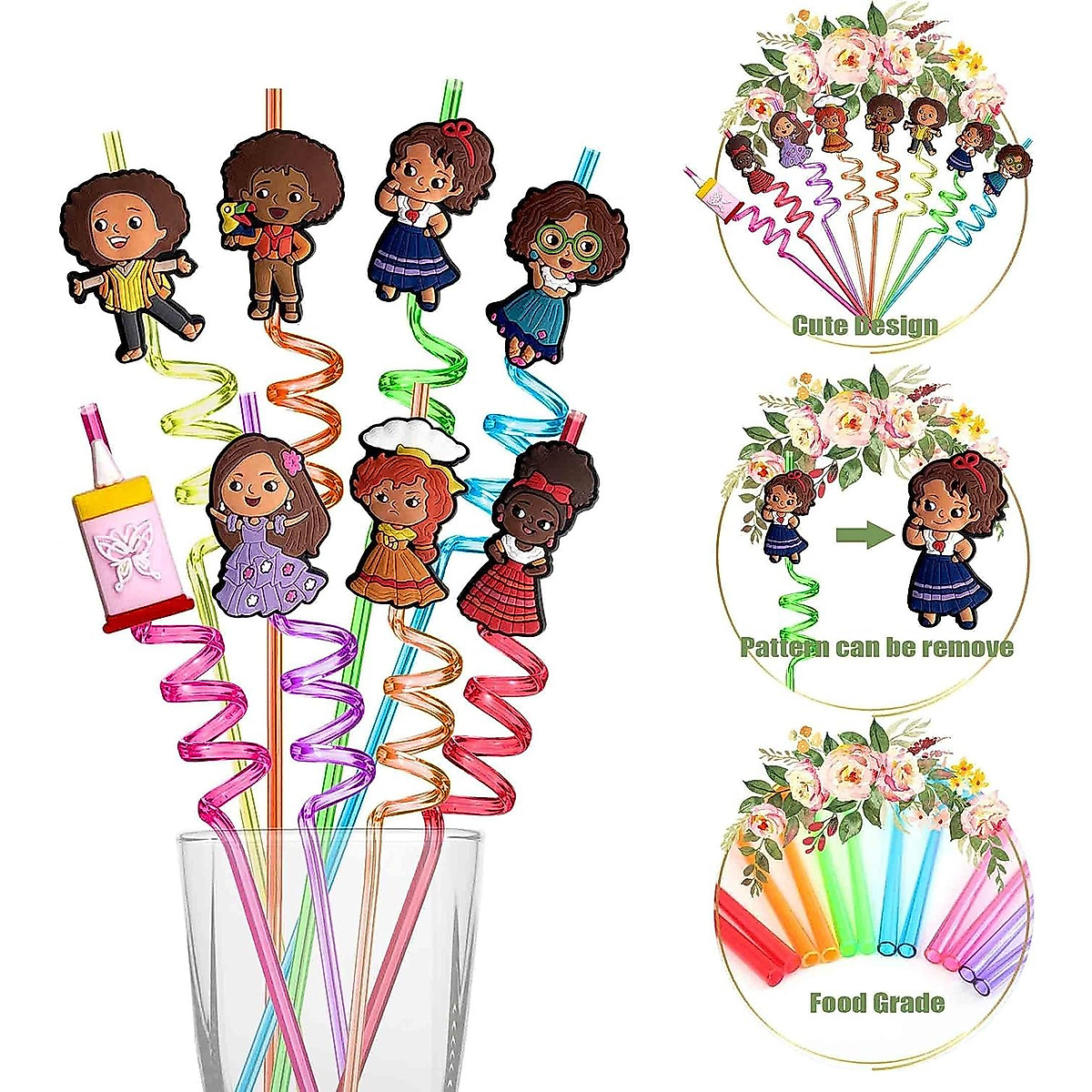 24Pcs Encan Party Favors Reusable Plastic Straws, Great Miagic Birthday Gift Filler for Encan Magic Movie Birthday Theme Party Supplies for Kids with 2 Cleaning Brush