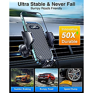 VANMASS Upgraded Car Vent Phone Mount [Patent Steel-Hook] Air Vent Holder Clip Sturdiest Shockproof Universal Mobile Cell Phone Mount Handsfree Stand Cradle for iPhone 14 13 Samsung Galaxy,Black