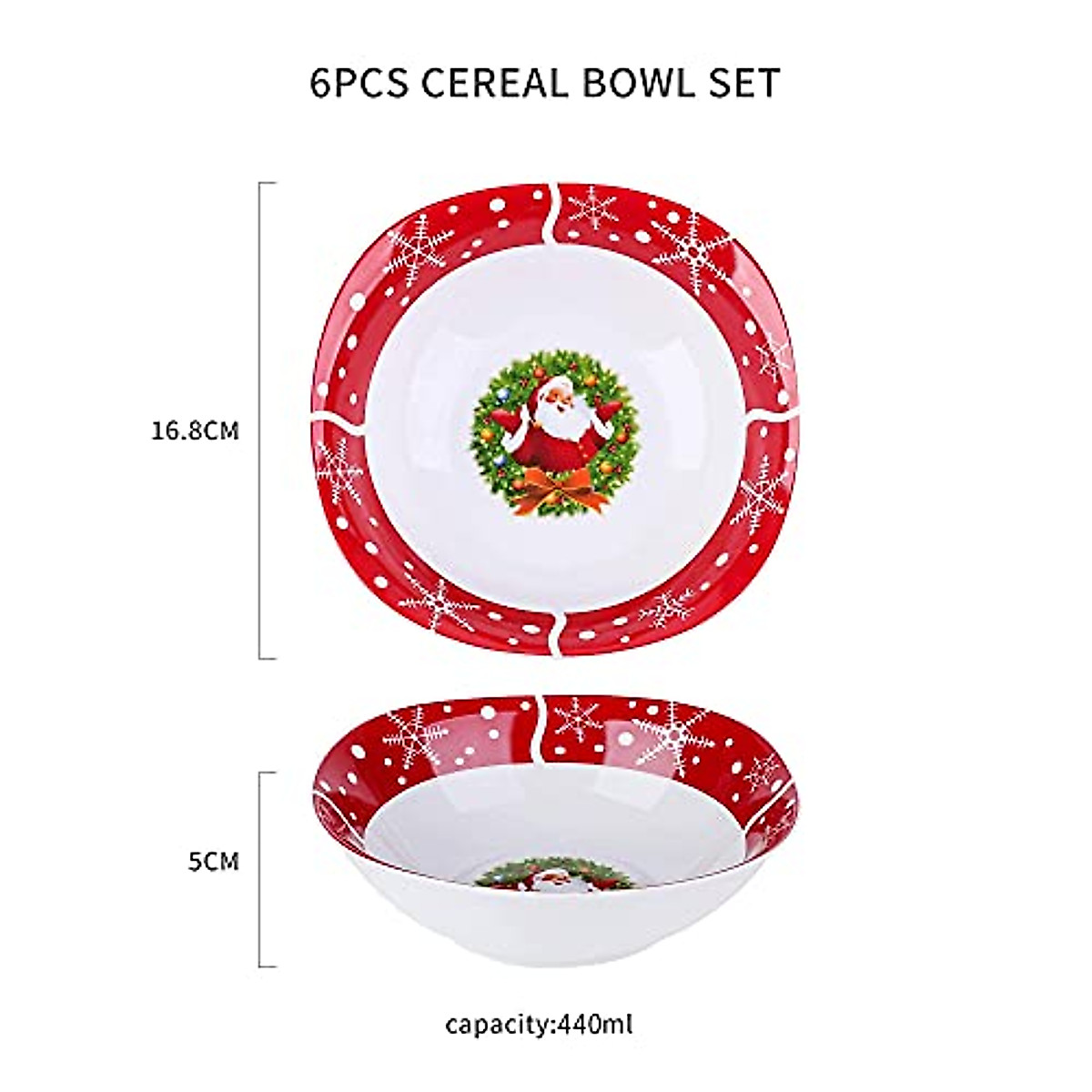 VEWEET Cereal Bowls Soup Bowl，Porcelain Bowls Set 15 OZ Breakfast Bowls, Christmas Bowls Serve for 6, Santa Claus Series