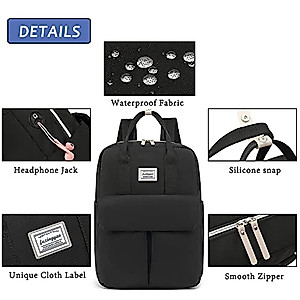 FUXINGYAO Women Laptop Backpack, Durable Travel backpack with Headphone Cable Hole, Anti Theft Backpack for Fits 15.6 Inch Notebook, Multicolor, Black2