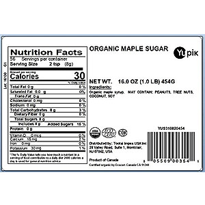 Yupik Organic Maple Sugar, 1 lb, Non-GMO, Vegan, Gluten-Free, Pack of 1