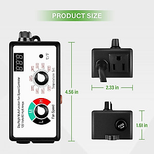 iPower Variable Vent Duct Inline Blower Fan Speed Adjuster with Temperature Controller for HVAC Ventilation System, 750W 6A