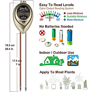 ALANMOND Plant Water Meter 3-in-1 Soil Moisture/Light/pH Tester for Plants Gardening Tool Kit Soil Hygrometer Sensor for Indoor & Outdoor Golden