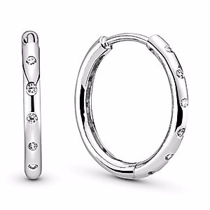 Pandora Jewelry Simple Sparkling Hoop Cubic Zirconia Earrings in Sterling Silver