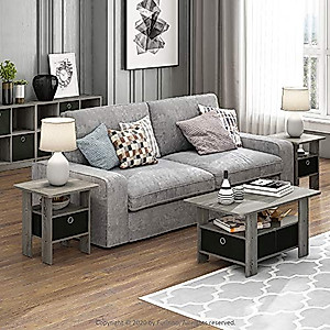 Furinno Andrey Set of 2 End Table / Side Table / Night Stand / Bedside Table with Bin Drawer, French Oak Grey