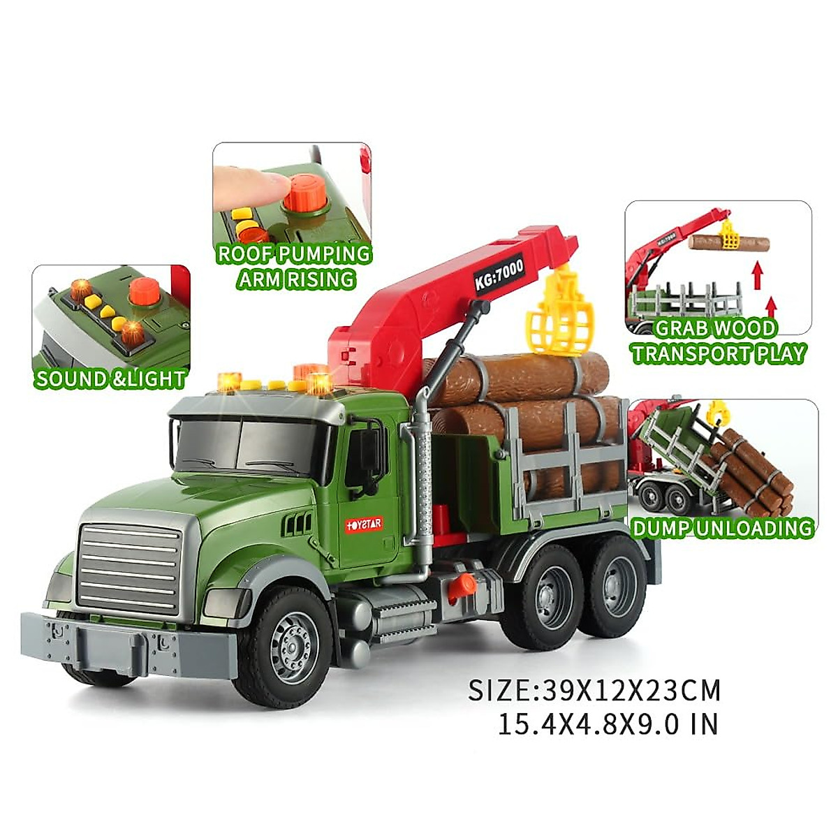 ANJARU Log Truck Kids Toys Timber Transport Truck 15" Logging Truck Toddler Toy with Lights & Sounds -Construction Truck Birthday Gifts Boys Toys Aged 3+