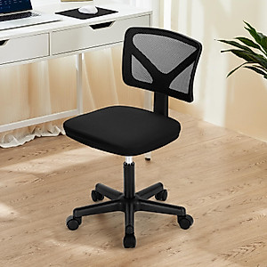 Sweetcrispy Armless Desk Chair - Small Home Office Chair with Wheels, Mesh Low Back Task Chair with Lumbar Support and Wheels, Adjustable Height 360° Rolling Swivel Computer Chair Without Arm, Black
