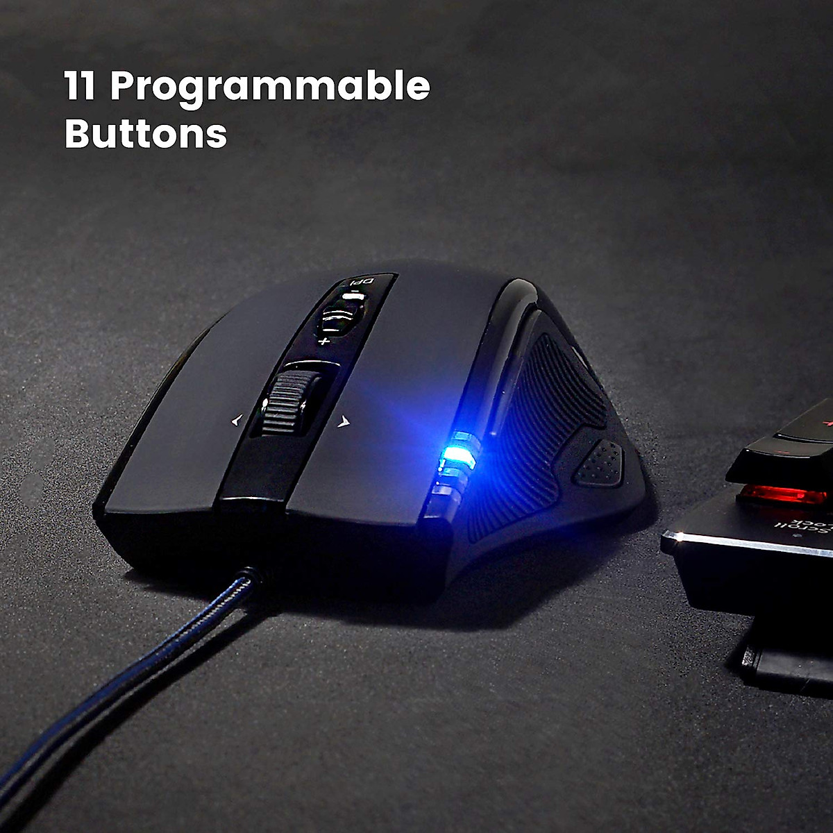 Perixx MX-2000B Programmable Laser Gaming Mouse with Adjustable Weight and RGB Backlight, Black