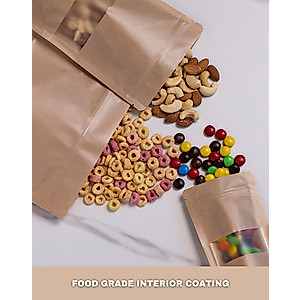 24/7 Bags- 200 Pack, Kraft Paper Stand Up Pouch Bag- 5.5" x 7.8", Resealable Zip-Lock with Front Window, Zero BPA, Easy Tear Notch, Self Stand Up, Food Grade Interior Coating