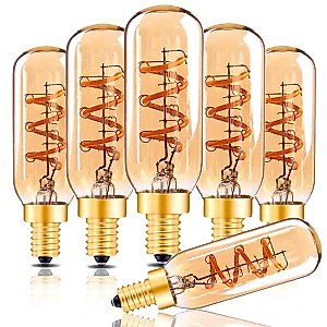 Genixgreen Dimmable T6 Led Bulb Candelabra Led Light Bulb, 2200K Amber Glass 3W E12 T25 Filament Chandelier Light Bulb, CRI 90+ Edison Bulb Equivalent 25W Decorative Lights Bulb, Pack of 6