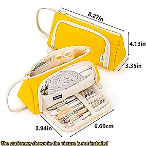 Large Capacity Pencil Case Pencil Pouch Handheld Pen Bag Cosmetic Portable Bag for Office School Teen Girl Boy (Yellow)