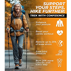 Foxelli Hiking Poles – Lightweight & Collapsible with Comfortable Cork Grips, Easily Adjustable for All Heights, Includes Carry Bag and Accessories