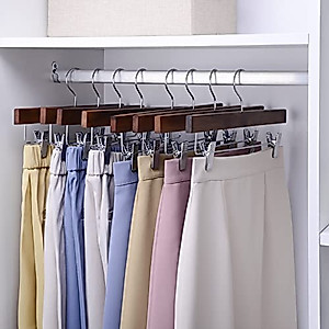 Nature-Smile Solid Lotus Wood Deluxe Wooden Pants Hangers Bottom Hanger Jeans Hanger Skirt Hanger with 2-Adjustable Clips Anti Rust Hook 20 Pack (Retro)