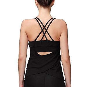 MotoRun Workout Tank Tops Activewear Built in Bra Strappy Yoga Tops Athletic Open Back Shirts Activewear for Women Black X-Large