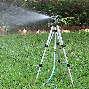 STYDDI Heavy Duty Impact Sprinkler on Tripod Base, Tall Metal Pulsating Telescoping Tripod Sprinkler for Large Area, Yard, Lawn, Garden, Waters up to 70 Ft. Diameter, Legs Extends Up to 36-inch