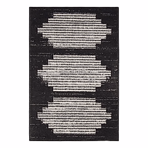 Nourison Modern Passion Mid-Century Geometric 2' x 3' Black Grey Area -Rug, Easy -Cleaning, Non Shedding, Bed Room, Living Room, Dining Room, Kitchen (2x3)