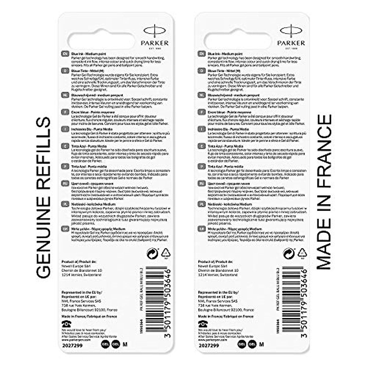 Parker Quink Refill Ink for Ballpoint Ball Pens, Medium Point, Blue Ink, 4-Total refills ( 30526PP-2PK)