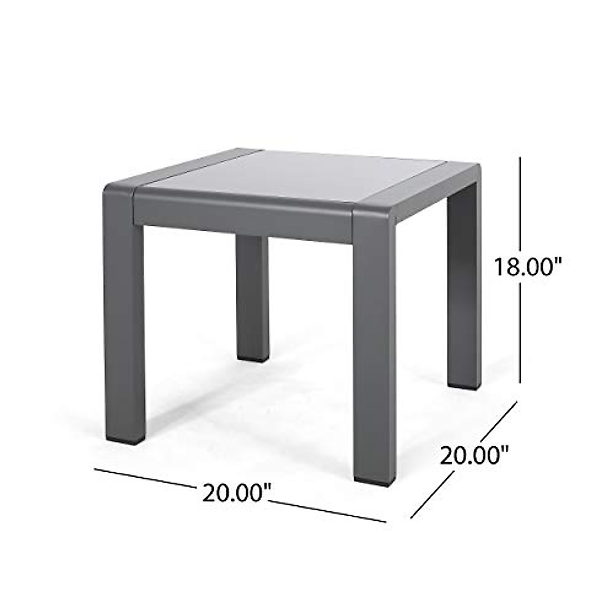 GDFStudio Outdoor Aluminum Side Table with Glass Top, Matte Gray and Gray Finish