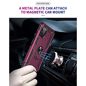 YmhxcY Galaxy A03S Case with Military-Grade Explosion-Proof Screen Protector【2 Pack】, Magnetic Car Mount Ring Holder Stand Cover for Samsung Galaxy A03S (6.5 Inch)-AA Wine Red