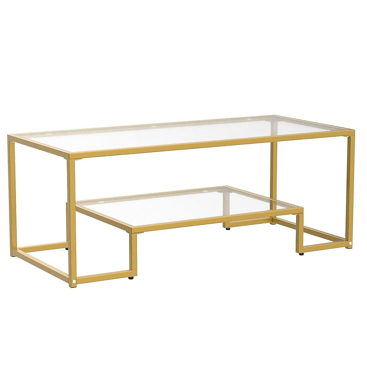 Golden Metal Glass Coffee Table - Two-Tiered with Tempered Glass, Stylish Metal Frame Coffee Table for Bedroom, Dining Room, Office Room.