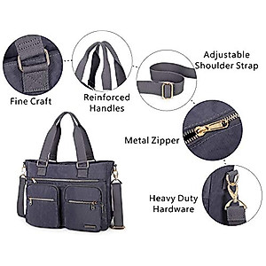 La Packmore Water Repellent Nylon Shoulder Bag Handbag Laptop Bag Teacher Nurse Tote Briefcase Clinical Bag (14-Inch, Charcoal)