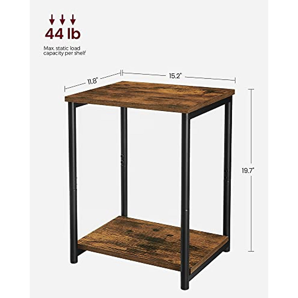 VASAGLE Side Tables Set of 2, Small End Table, Nightstand for Living Room, Bedroom, Office, Bathroom, Rustic Brown and Black ULET272B01