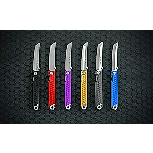 STATGEAR Pocket Samurai Micro Folding Knife - Everyday Carry 440C Stainless Steel Tanto Blade - Higonokami Style EDC Knife with Keychain Loop - Black