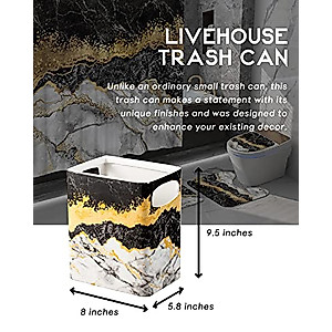 Marble Accessories Set, Black and White Marble Ceramic Decorative Small Trash Can Wastebasket, Garbage Container Bin for Bathrooms, Powder Rooms, Kitchens, Home Offices