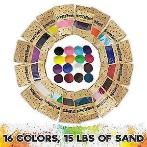 CuteyCo CraftySand’s Big Pack: 16 lbs & 16 Colors for Kids’ Play Sand, Sand Art