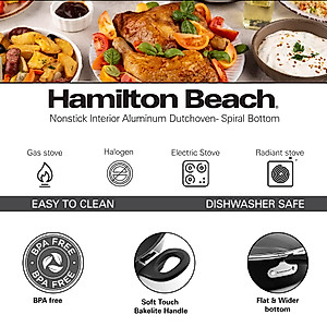 Hamilton Beach Nonstick Covered Dutch oven 3-Qt - Black Aluminum Dutch oven with Soft Touch Bakelite Handle & Glass Lid - Flared Edge - Spiral Bottom, Multipurpose Use - Durable & Dishwasher Safe