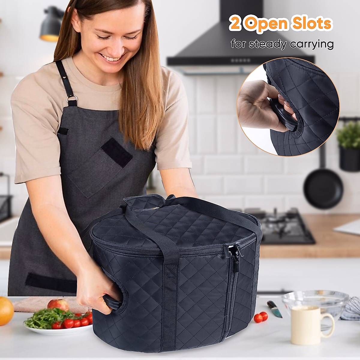 BAGSPRITE Slow Cooker Carrying Case Compatible with 6-8 Quart Crockpot Carrier for Hot Food and Hamlton Beach Slow Cooker Tote with Lid Fastener for Crock-pot Dust Cover Applicances