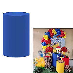 ittsmnt Blue Cylinder Plinth Covers for Parties Decorations Solid Dark Blue Forest Castle Pedestal Covers for Baby Shower Princess Birthday Party Cake Tablecloth Decor Banner
