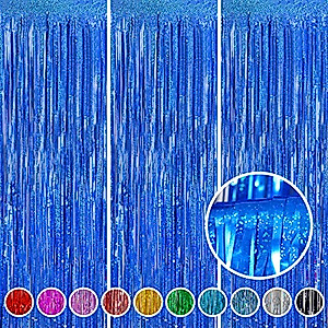 Foil Fringe Curtains Party Decorations - Melsan 3 Pack 3.2 x 8.2 ft Tinsel Curtain Party Photo Backdrop for Birthday Party Baby Shower or Graduation Decorations Navy