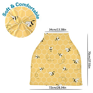 YYZZH Cute Bee On Honey Yellow Honeycomb Pattern Stretchy Baby Car Seat Cover Infant Canopy Nursing Covers Breastfeeding Cover Breathable Windproof Winter Scarf for Boys Girls