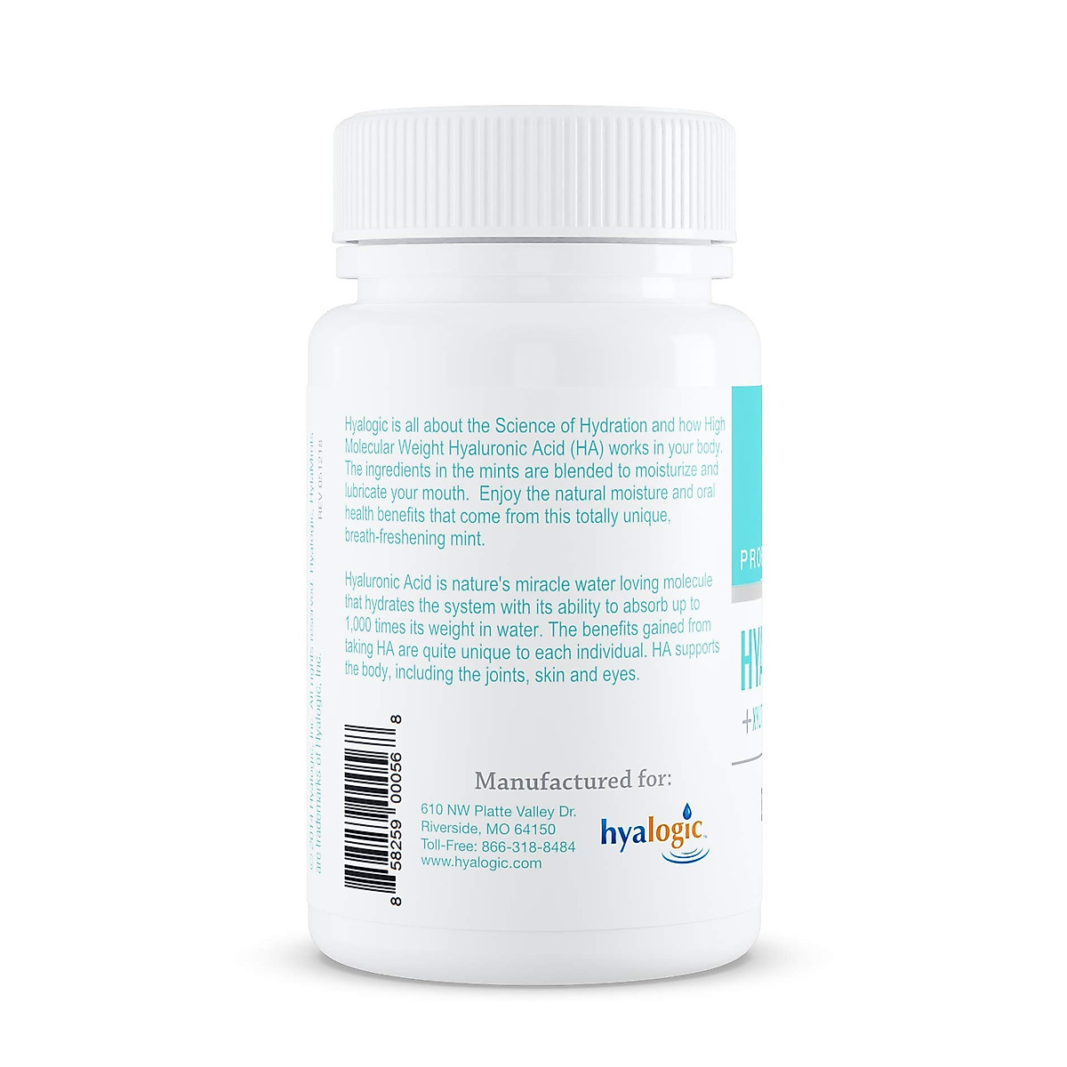 Hyalogic Oral Care Dry Mouth Mints - Hyaluronic Acid HA & Xylitol Lozenges for Hydration - Natural Mint Breath Freshener, Sugar-Free & Vegan Friendly (60 ct)