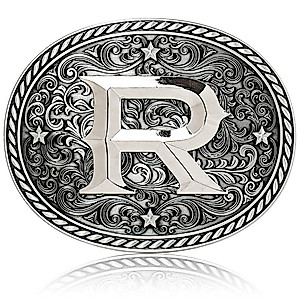 Itera Silver Western Belt Buckle - Large, Letter Buckles For Men And Women, R Style
