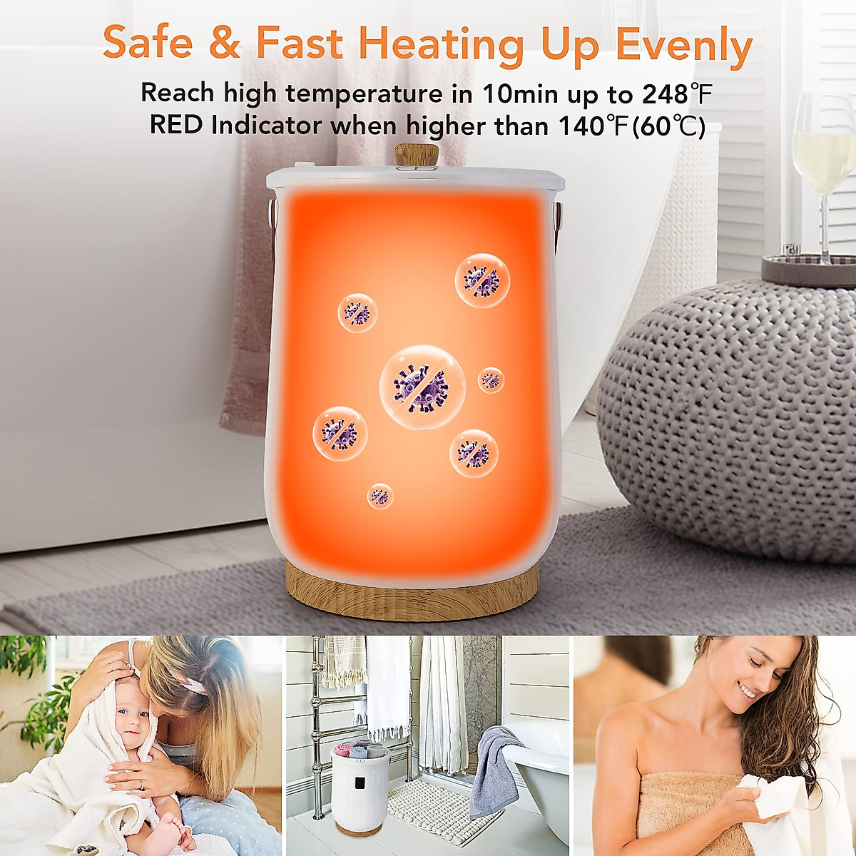 GARVEE Towel Warmers 20L, 450W Luxury Large Towel Warmer Bucket for Bathroom with Digital LCD, Auto-Shut Off Fits Up to Two 40"X70" Oversized Towels, Bathrobes, Blankets, Gift for Women's Day