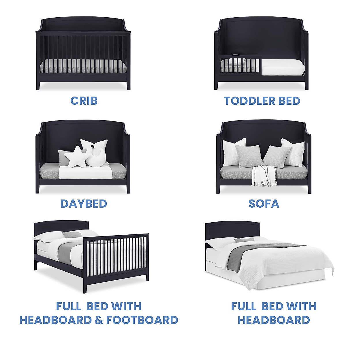 Delta Children Campbell 6-in-1 Convertible Crib - Greenguard Gold Certified, Midnight Grey