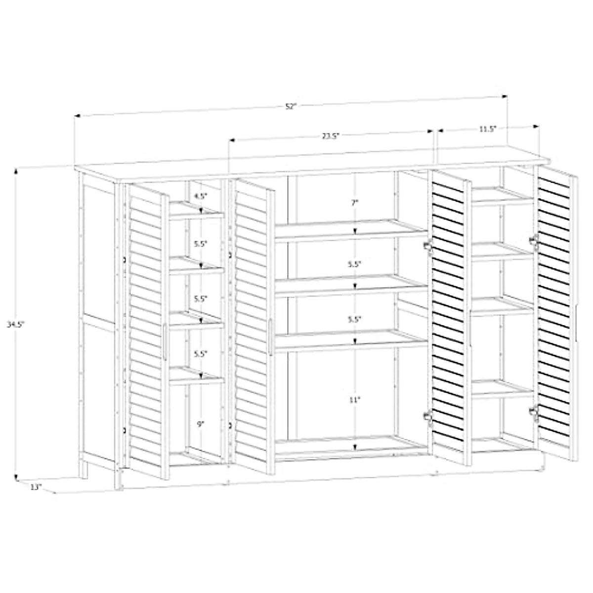MoNiBloom Shoe Storage Cabinet with 2 Double Shutter Doors, Bamboo Floor Organizer Shelf Stand for 31-35 Pairs Entryway Hallway Bedroom, Brown