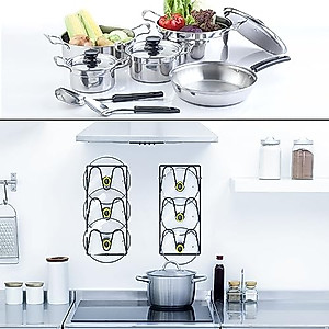 Leoenir 2-Pack Pot Lid Holders for Kitchen Cabinet - Wall-Mounted or Door-Mounted Lid Organizer Rack - Metal Black