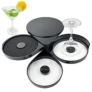 AMGSH 3-Tier Bar Glass Rimmer Bartender Tool with Sponge | Margarita Salt Rimmer Set,Salt Rimmer for Cocktails, 3-Tray Black Plastic Bar Accessories Bartending Supplies (1 Pack)