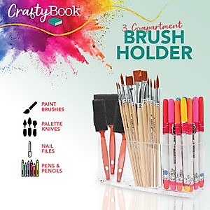 CraftyBook 5-Tiered Art Supply Storage Organizer with Paint Brush Holder - Clear Acrylic Tabletop Gel Polish Paint Storage Step Shelf - Acrylic Nail Polish Organizer Shelf for Hobby and Model Paint